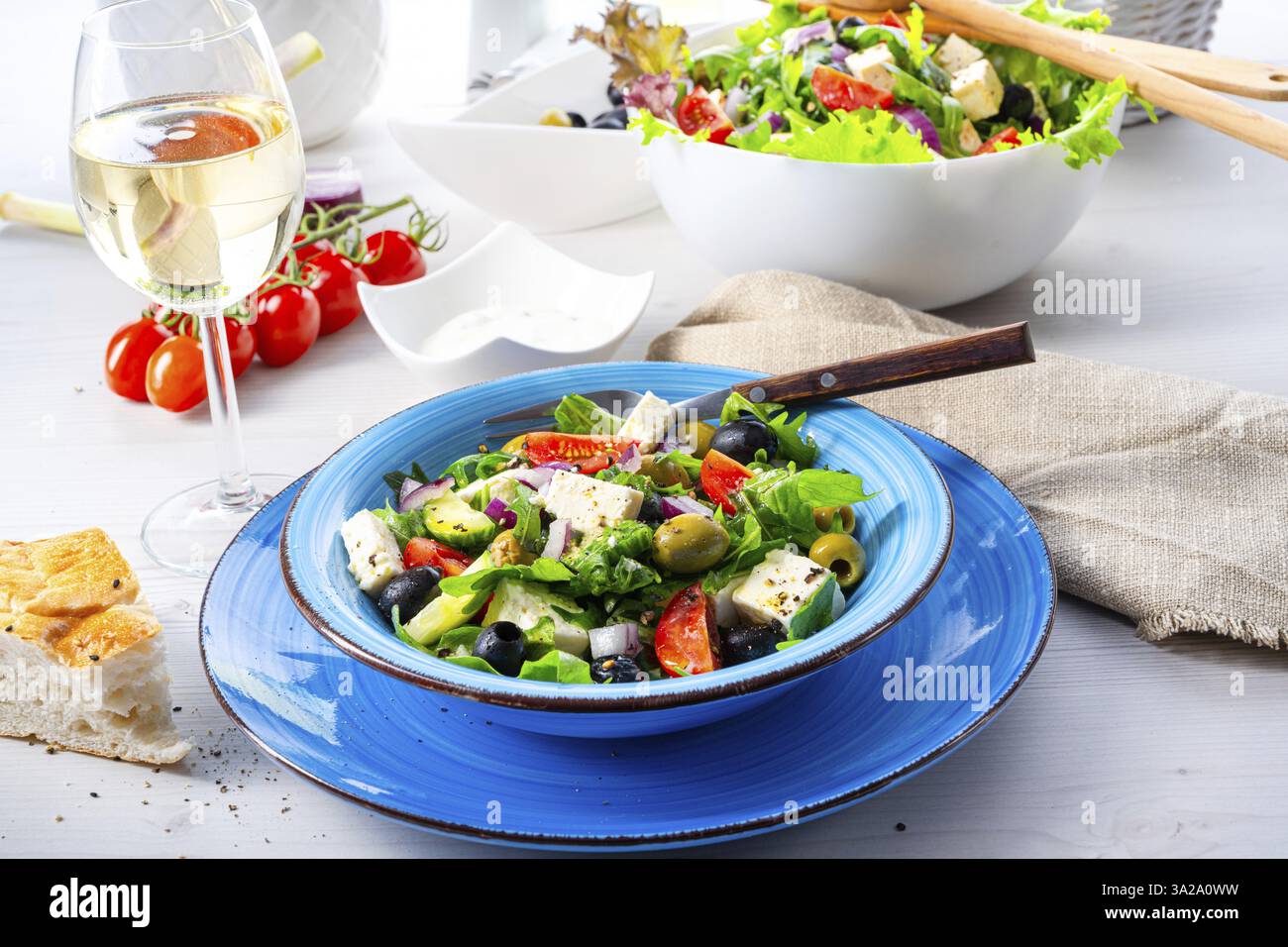Rustic Greek salad with feta cheese Stock Photo - Alamy