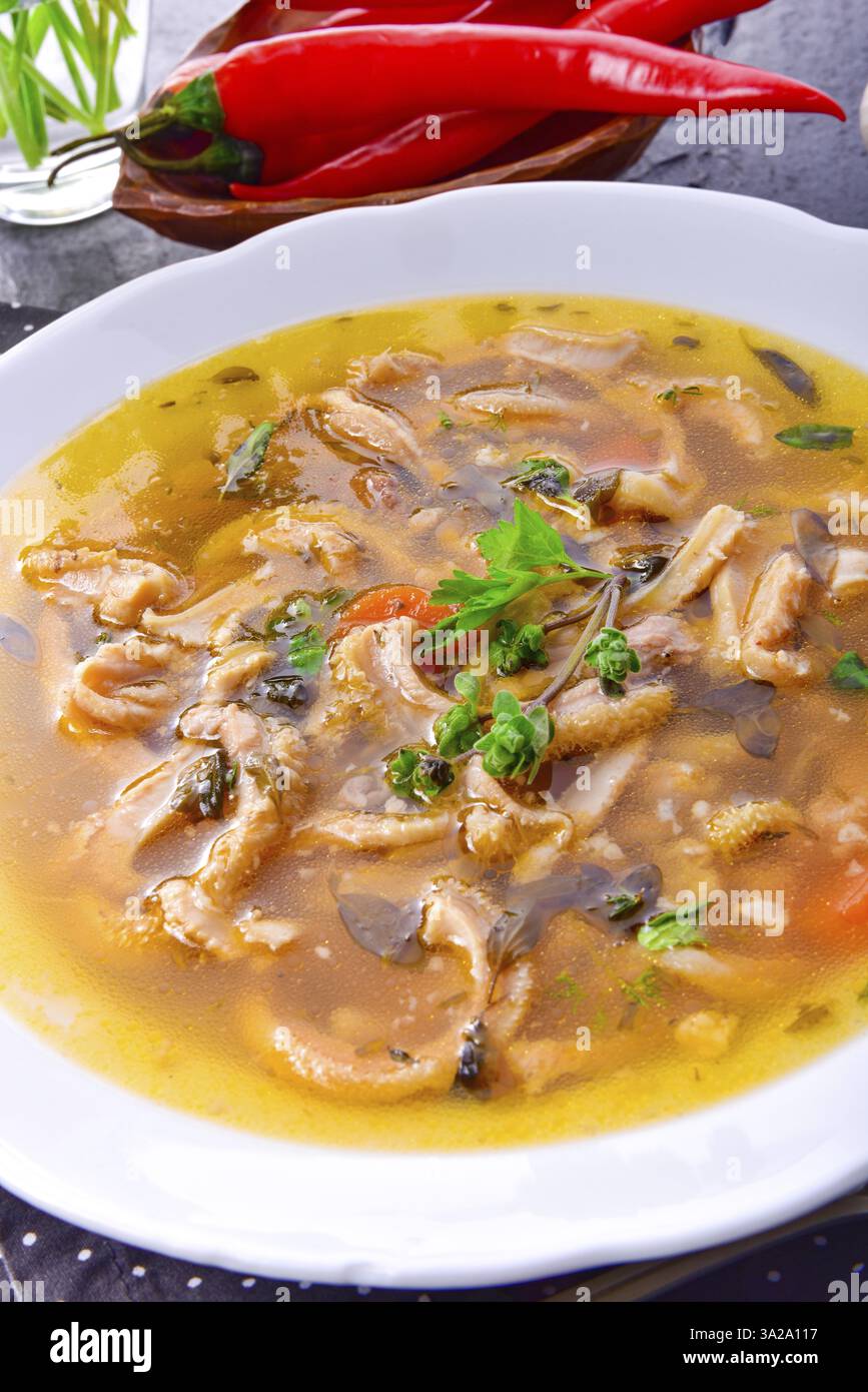 Traditional Politur-style tripe soup with beef and vegetables Stock ...