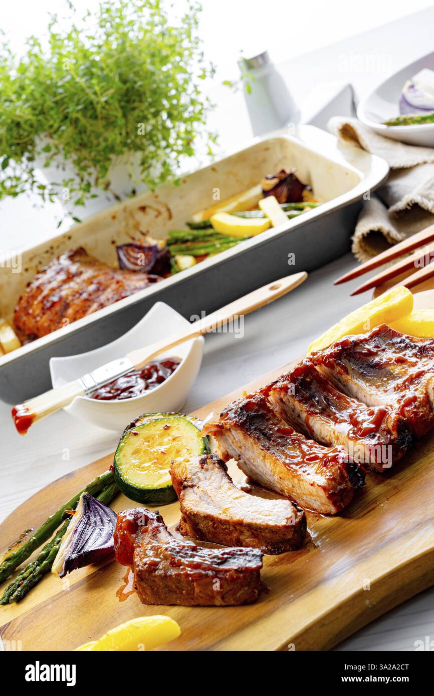 Grilled spare rib with various vegetables Stock Photo - Alamy
