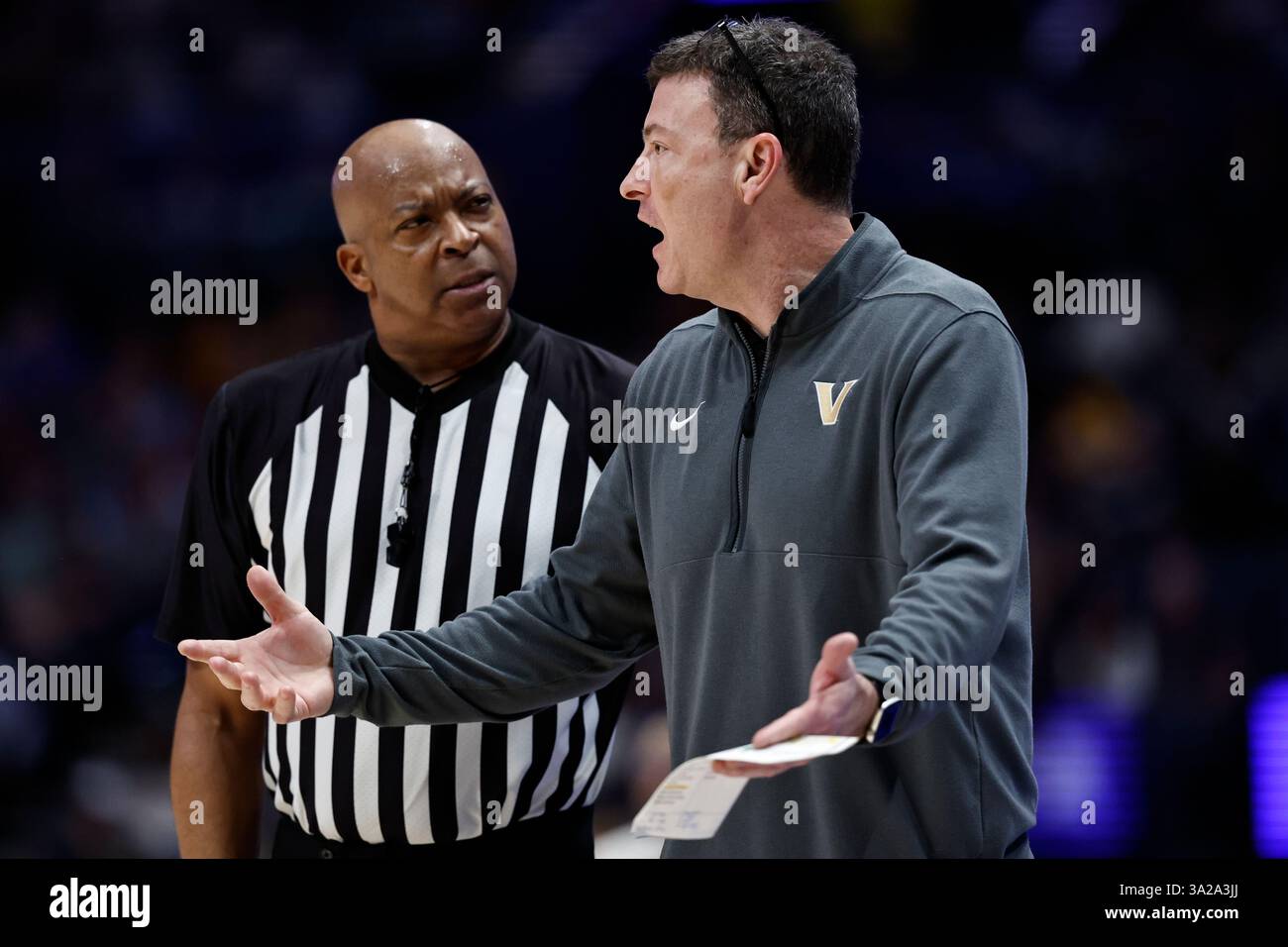 Vanderbilt head coach Mark Byington speaks to an official during the ...