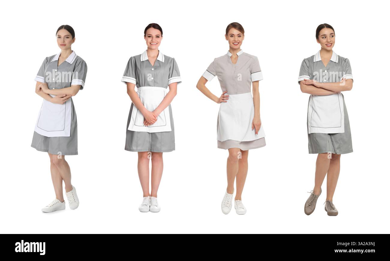 Cleaning service workers on white background, set Stock Photo - Alamy