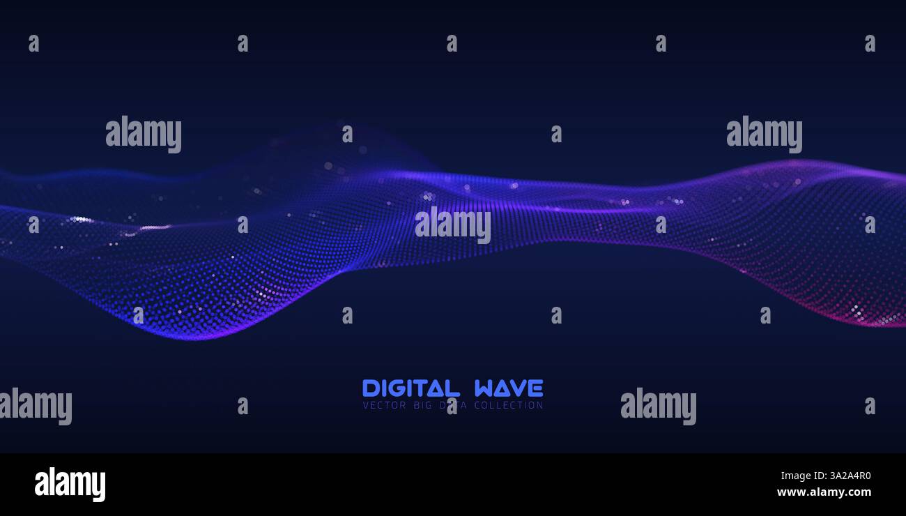 Abstract digital audio wave of particles with bokeh. Futuristic AI ...