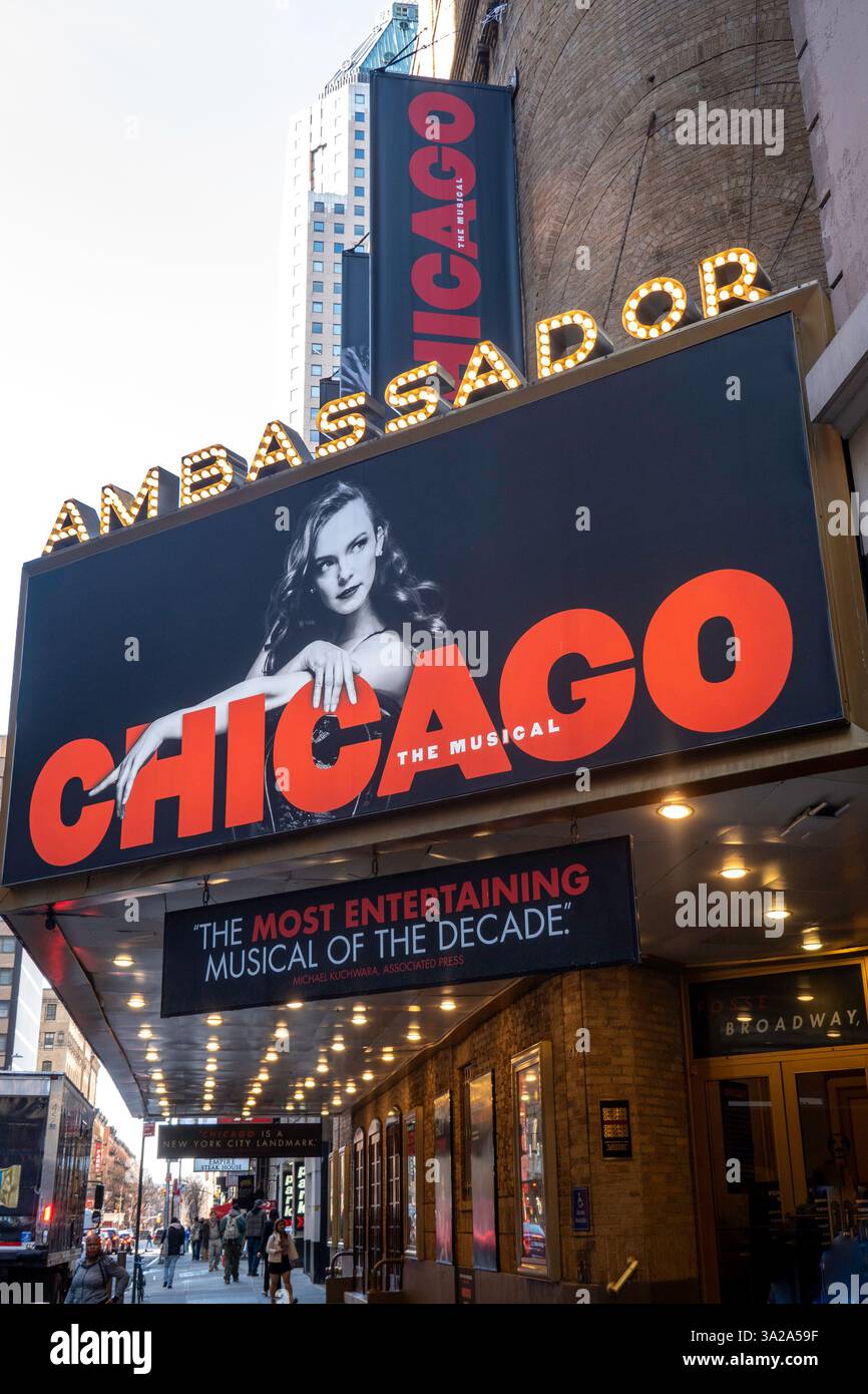 Ambassador Theatre Marquee Featuring the Musical "Chicago" Times Square ...