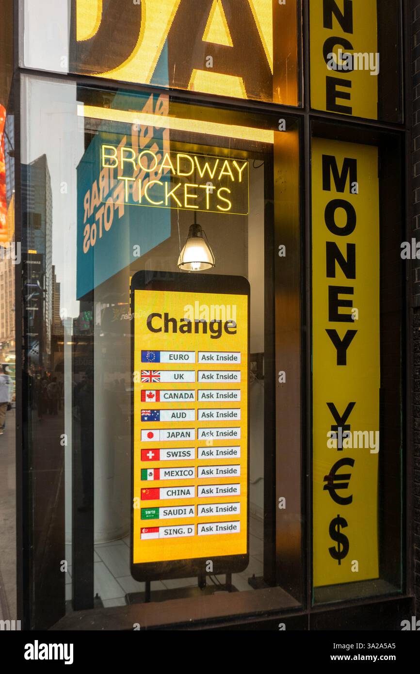 A money exchange office in Times Square, New York City, USA 2025 Stock ...