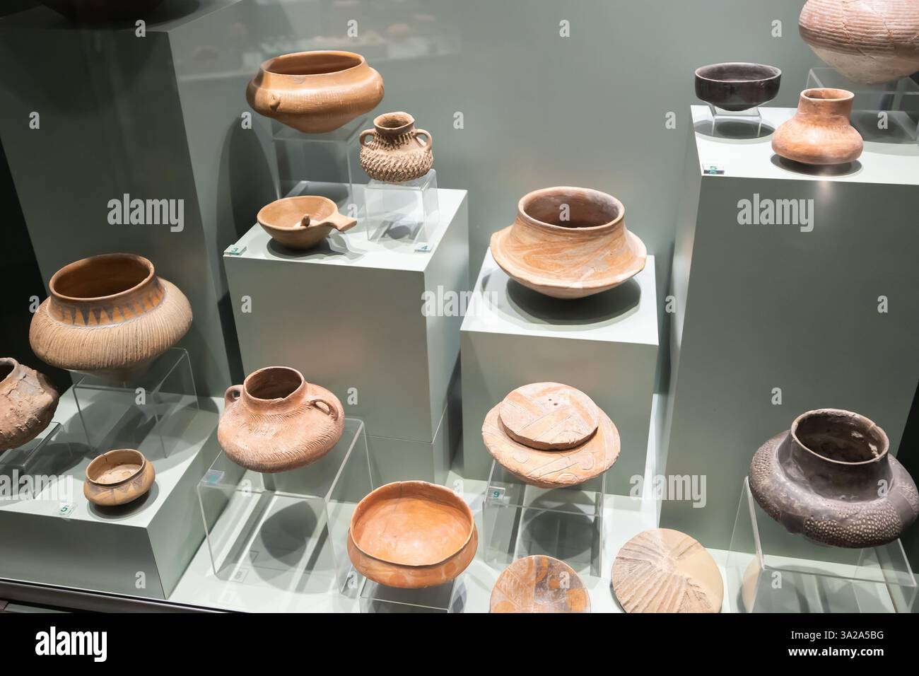 Stands with exhibits, ceramic artefacts, exposition of early historical ...