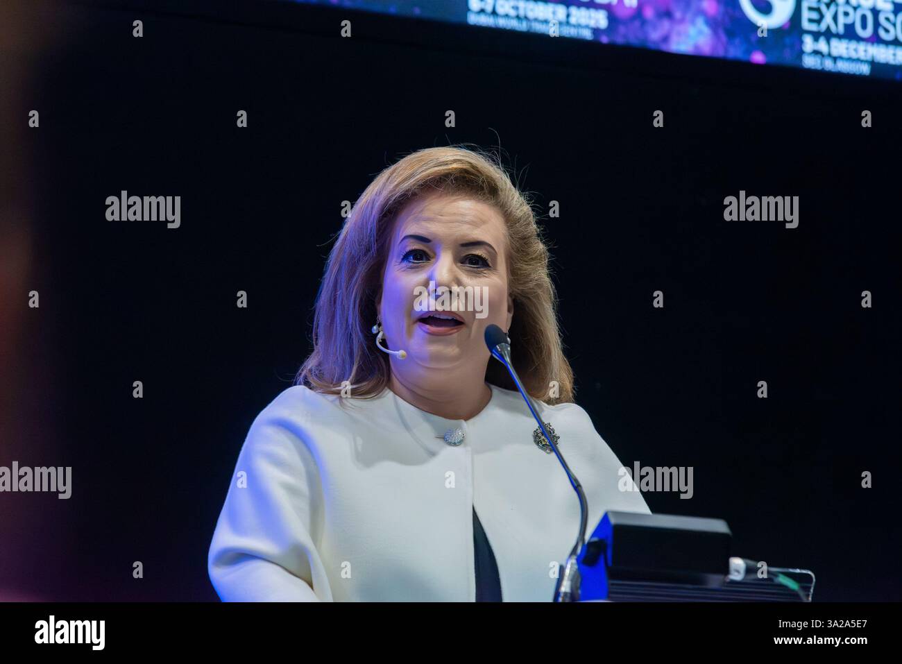 Alderman Professor Emma Edhem speaking at Space-Comm Expo in ExCeL ...