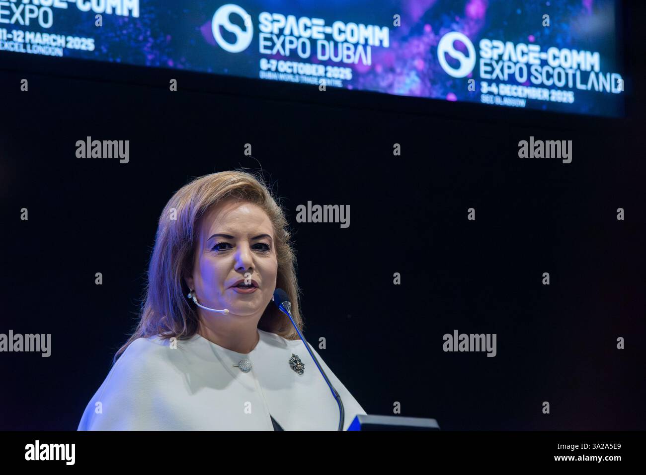 Alderman Professor Emma Edhem speaking at Space-Comm Expo in ExCeL ...