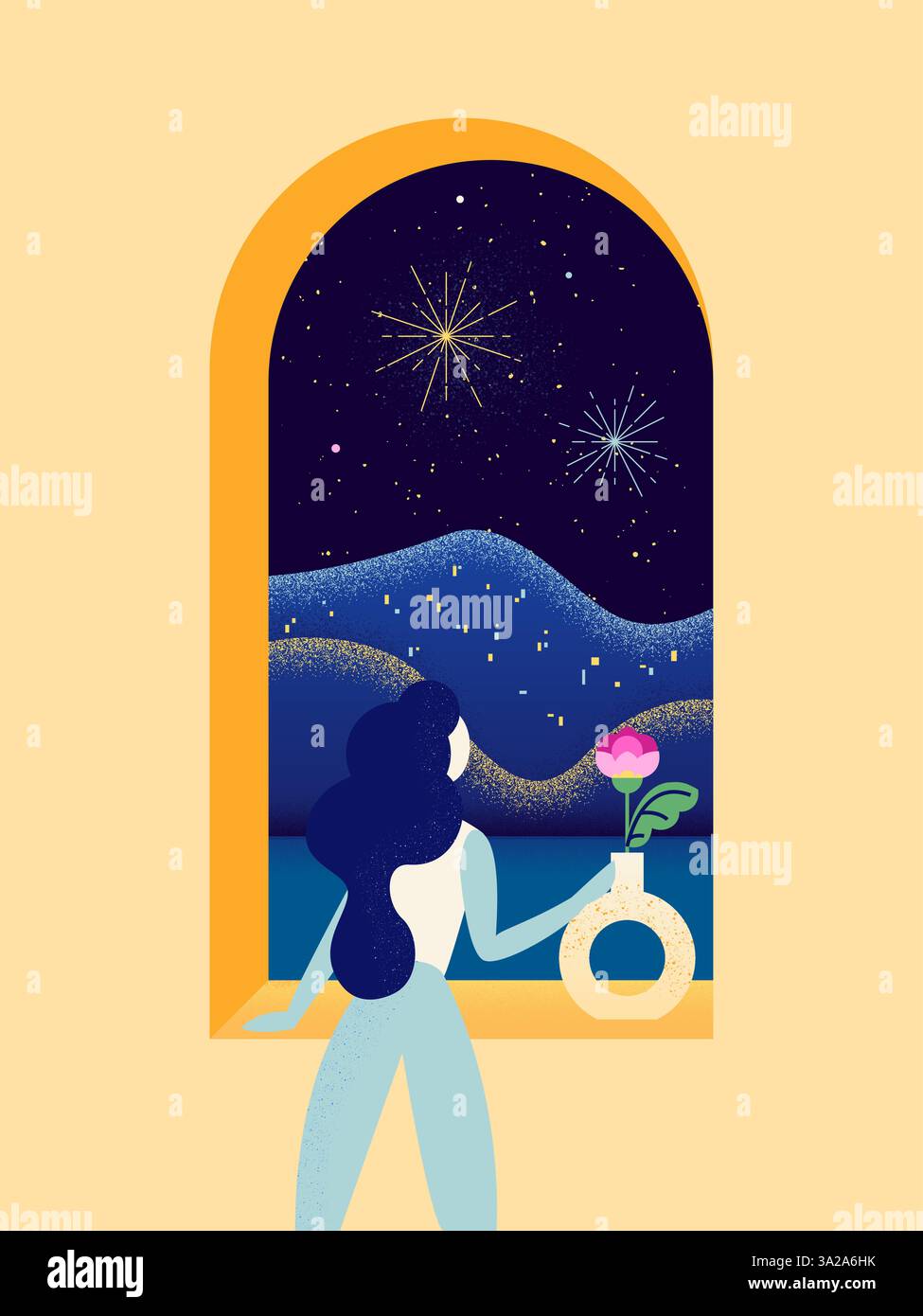 Girl Window Star Night Stock Vector Image & Art - Alamy