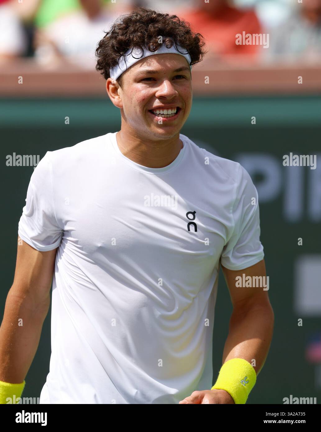March 12, 2025 Ben Shelton reacts to winning a point against Brandon ...