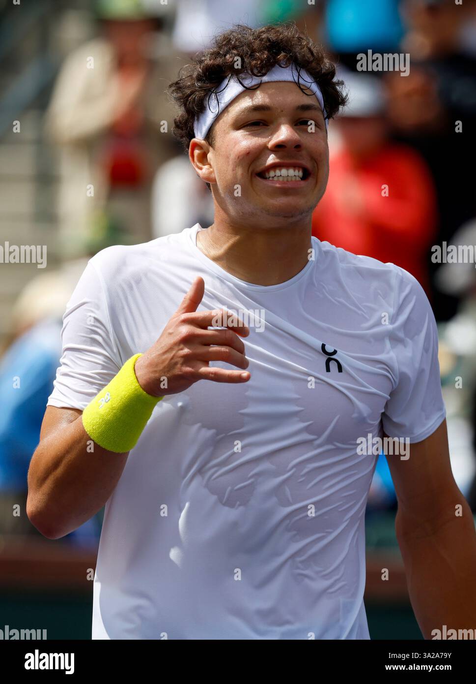 March 12, 2025 Ben Shelton celebrates after defeating Brandon Nakashima ...