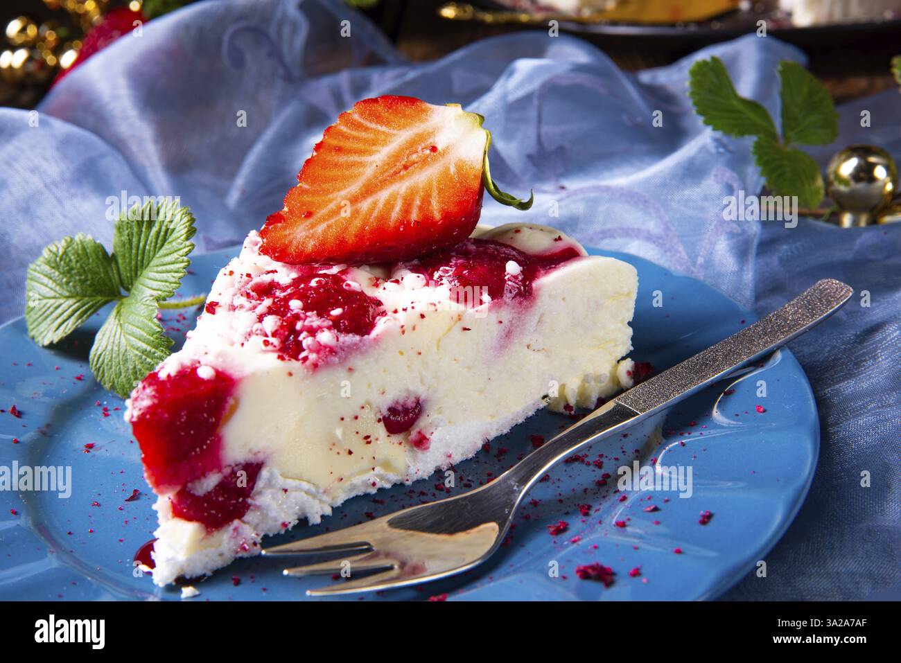 Beautiful and delicious no-bake cheesecake with strawberries Stock ...