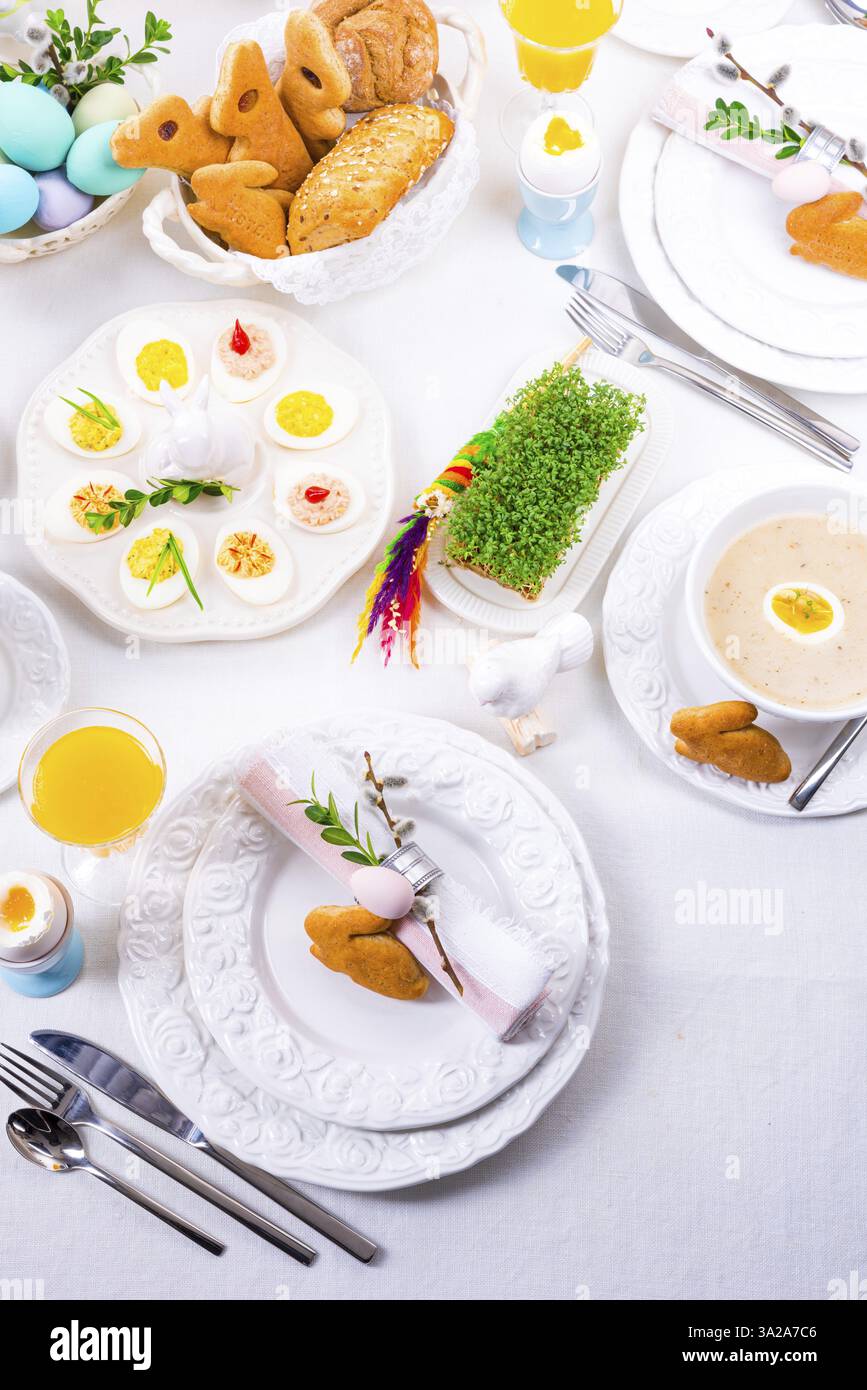 The perfect table with colorful table decorations for Easter Stock ...