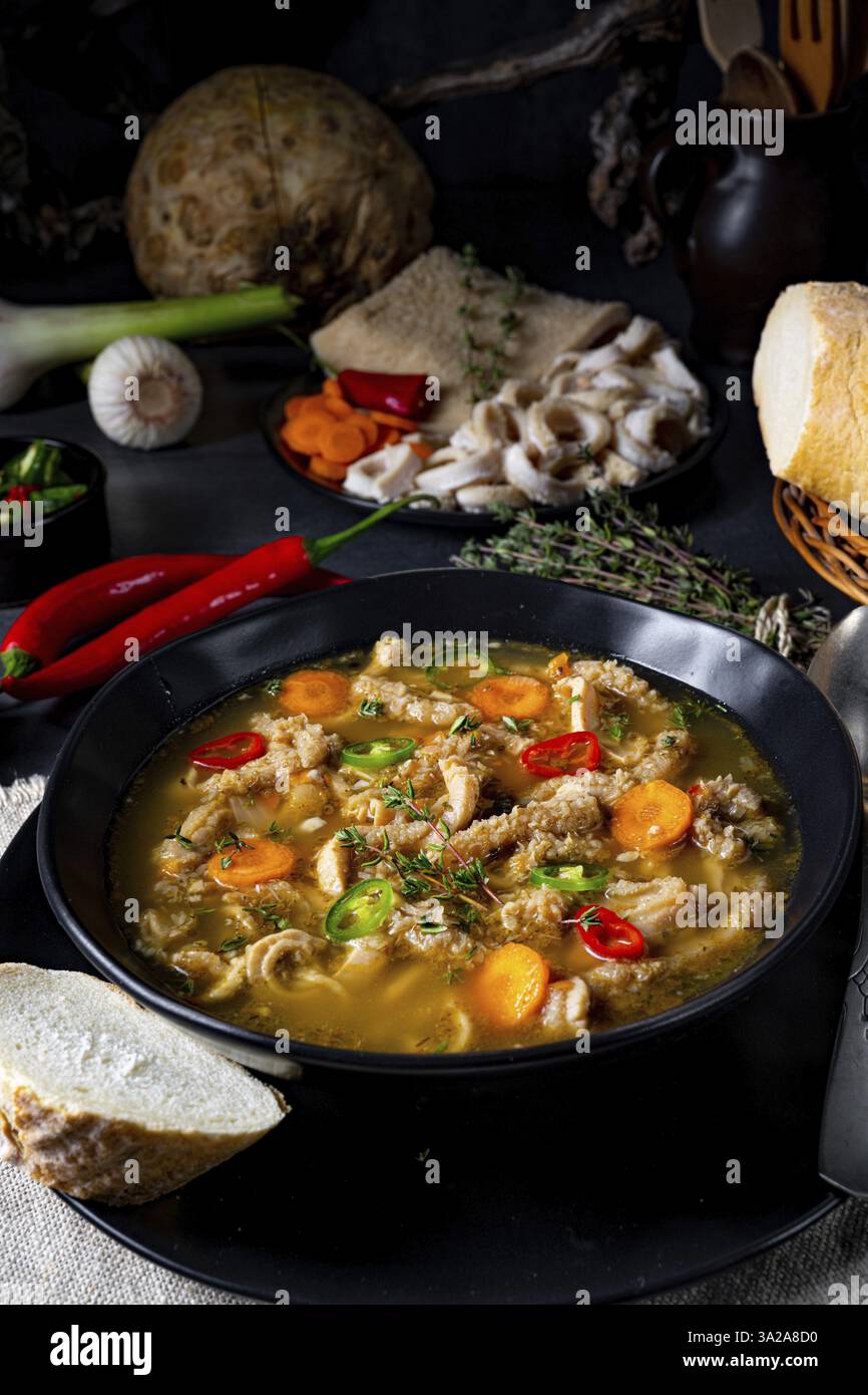 Flaczki tripe soup Polish style Stock Photo - Alamy