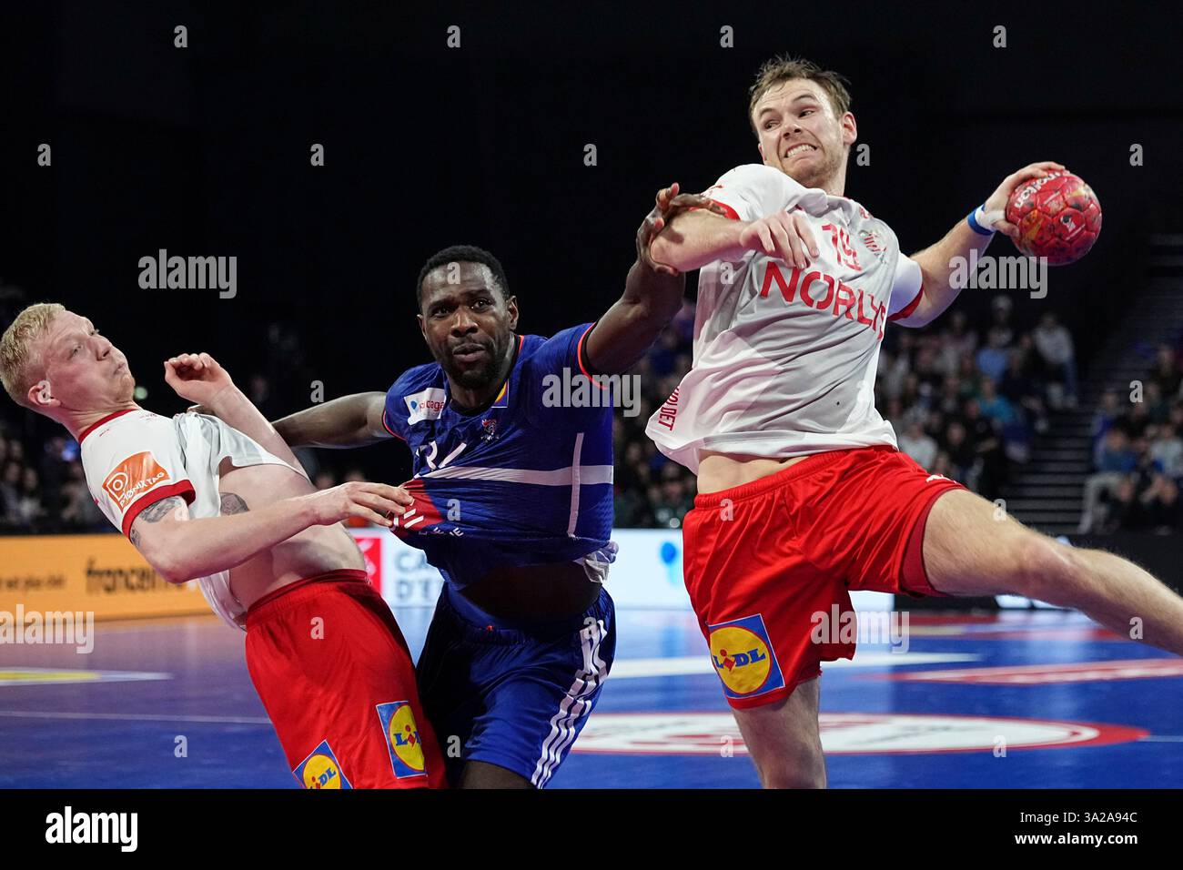 Denmark's Mathias Gidsel throws the ball on goal during the men's EHF ...