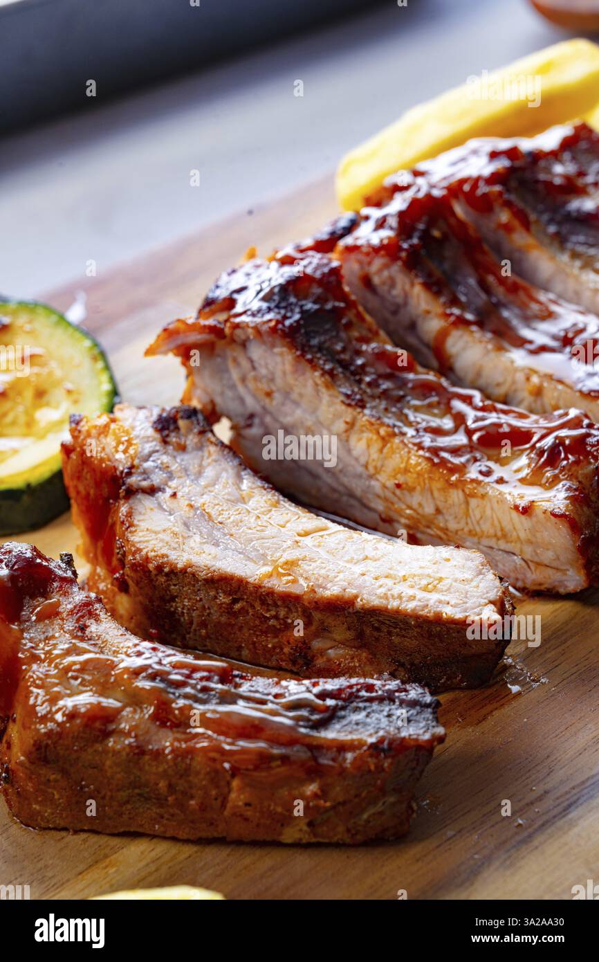 Grilled spare rib with various vegetables Stock Photo - Alamy