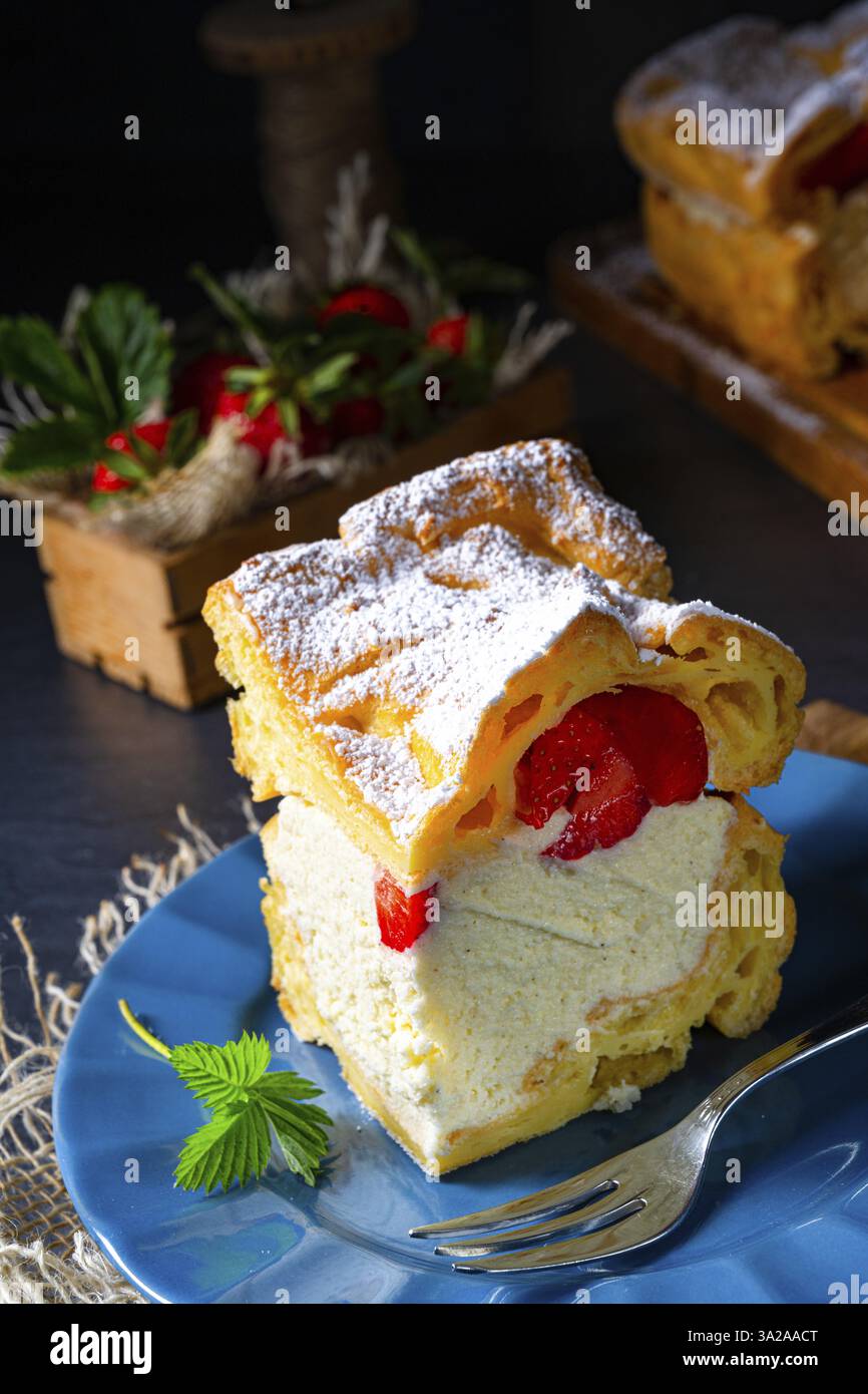 Karpatka with strawberry, traditional Polish cream cake Stock Photo - Alamy