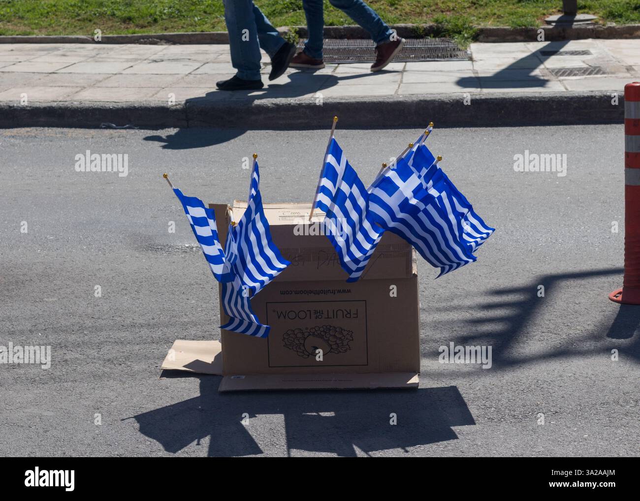 Heraklion, Crete, Greece, March 25, 2023: Small Greek flags, for sale ...