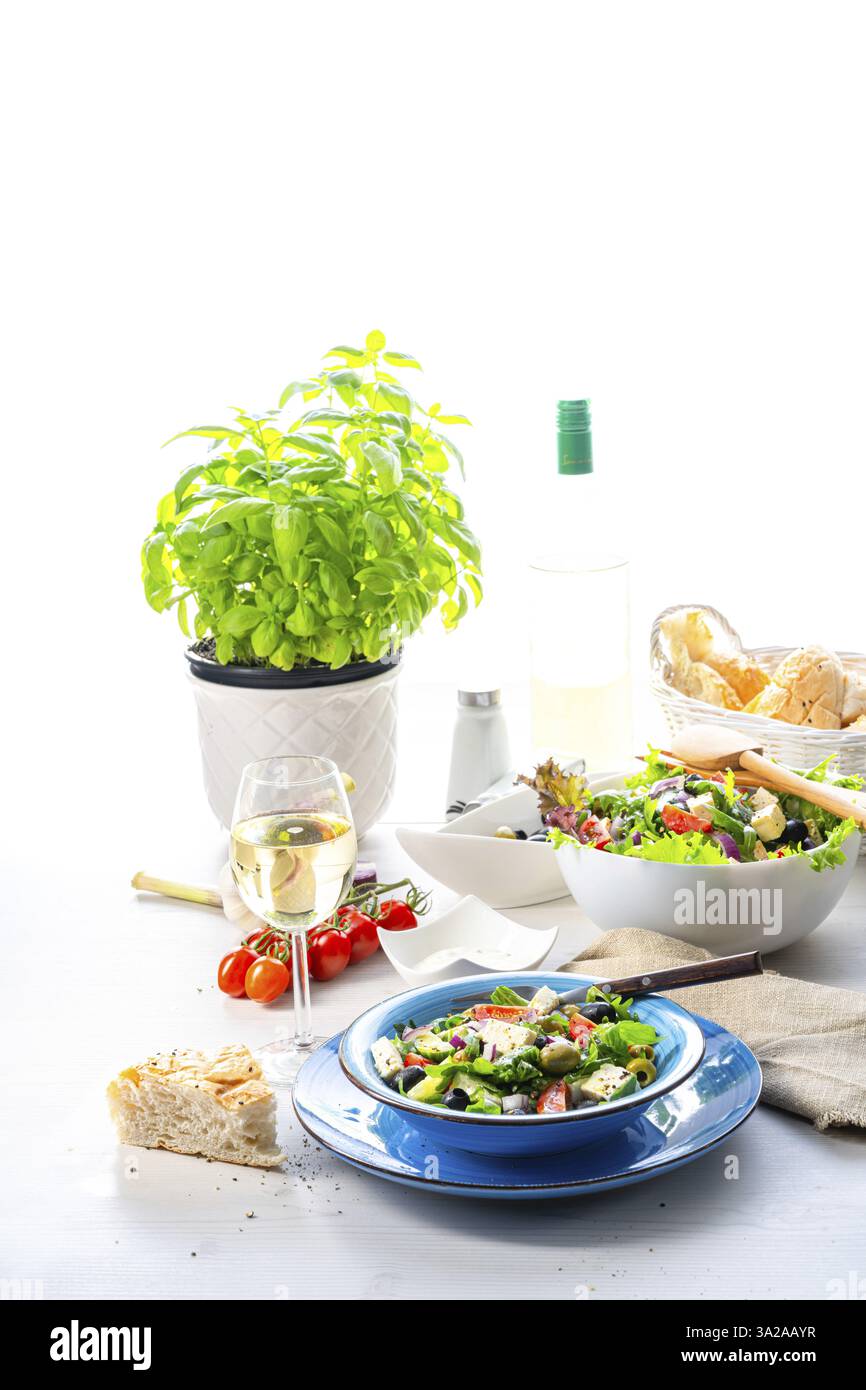 Rustic Greek salad with feta cheese Stock Photo - Alamy