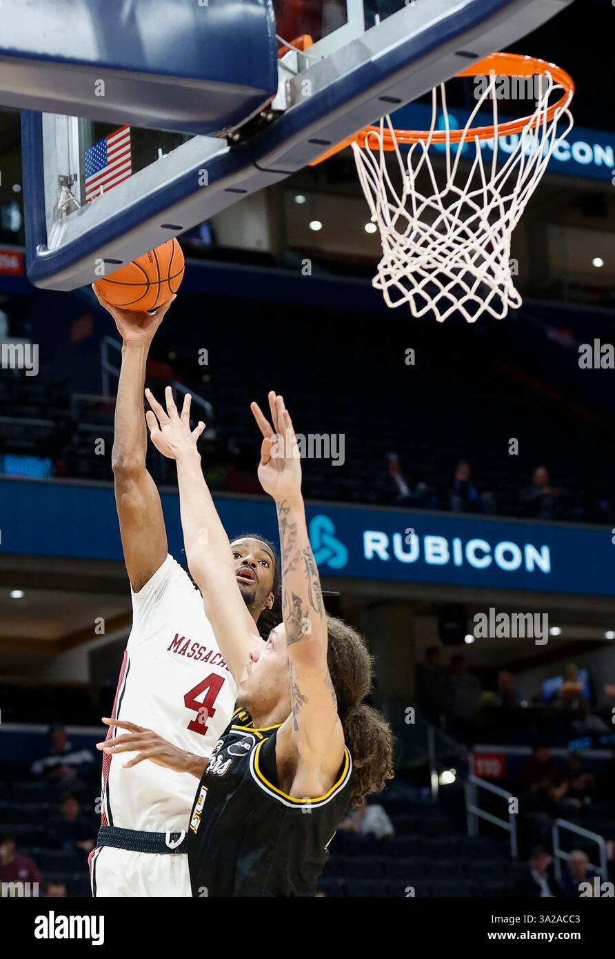 March 12, 2025: Umass Minutemen F/C (4) Shahid Muhammad takes a shot ...