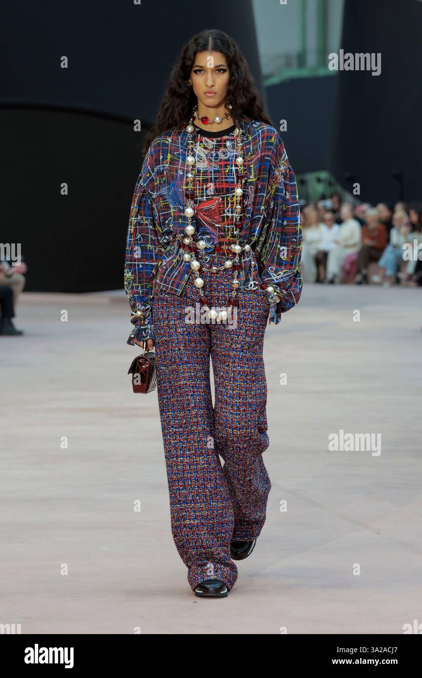 Model Jennifer Matias walks on the runway during the Chanel Ready to ...
