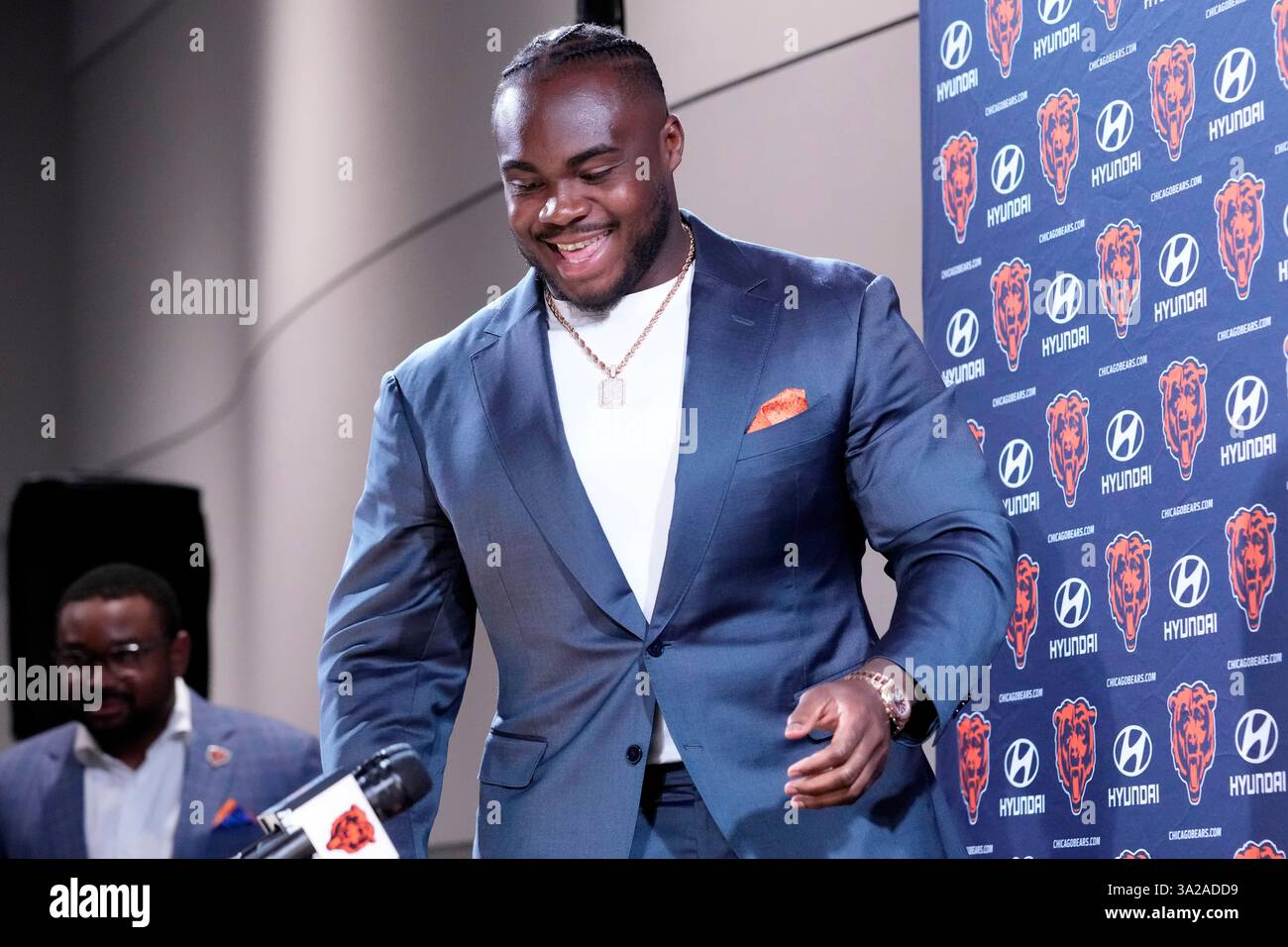 Chicago Bears defensive tackle Grady Jarrett smiles as he attends a ...