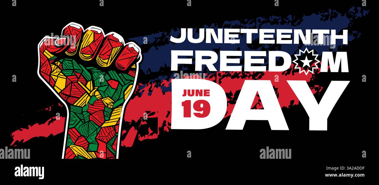 Juneteenth freedom banner with raised powerful fist unity symbol. Bold ...