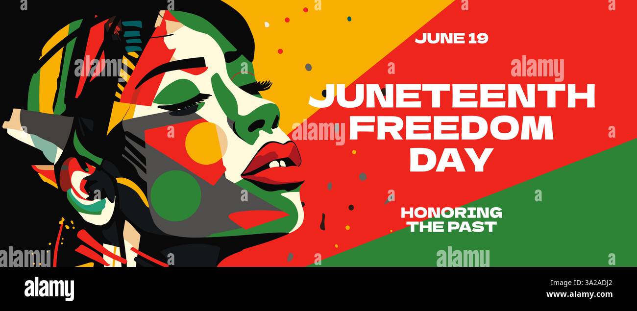 Juneteenth celebration banner with proud Black woman. Powerful vector ...