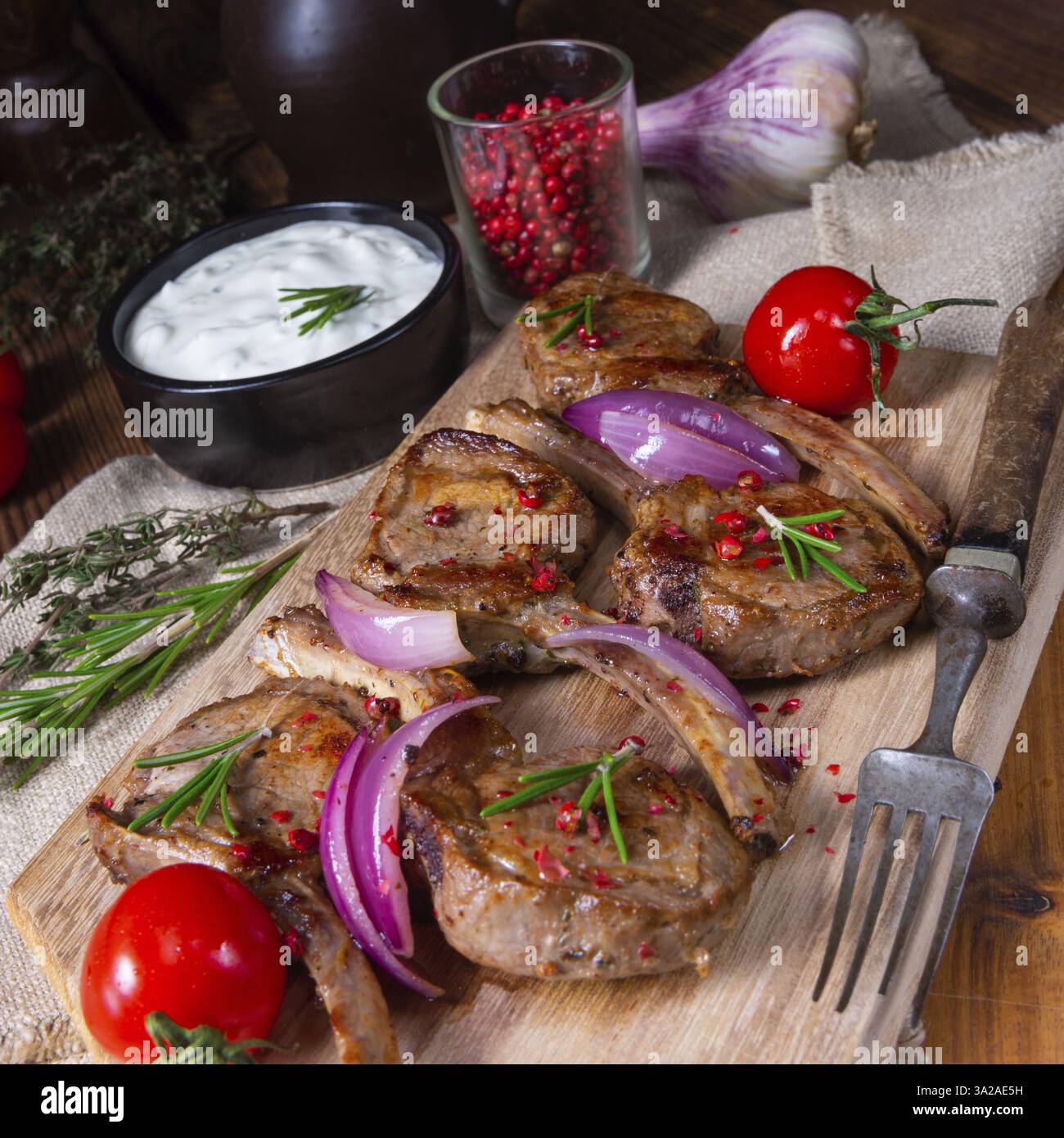 Delicious lamb chops with mint and rosemary Stock Photo - Alamy