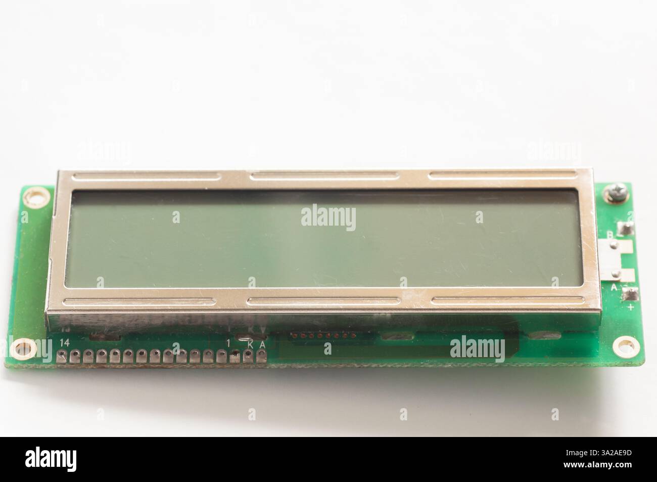 Small monochrome character LCD display isolated on white. Green black ...