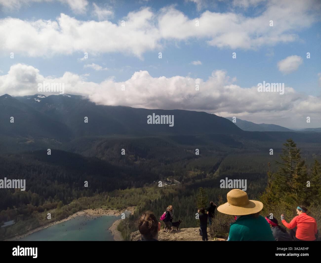 A view from the cliff side of Rattlesnake Ledge Trail looking down at ...