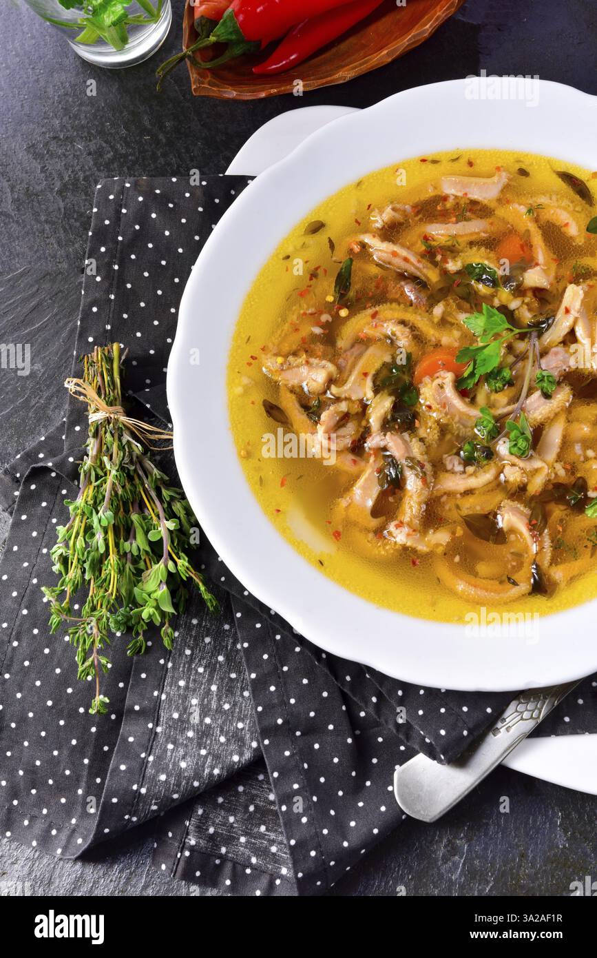 Traditional Politur-style tripe soup with beef and vegetables Stock ...