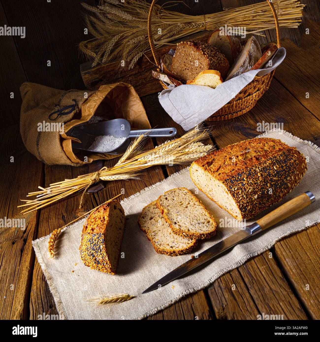 Linseed bread with a poppy seed and sesame mixture Stock Photo - Alamy