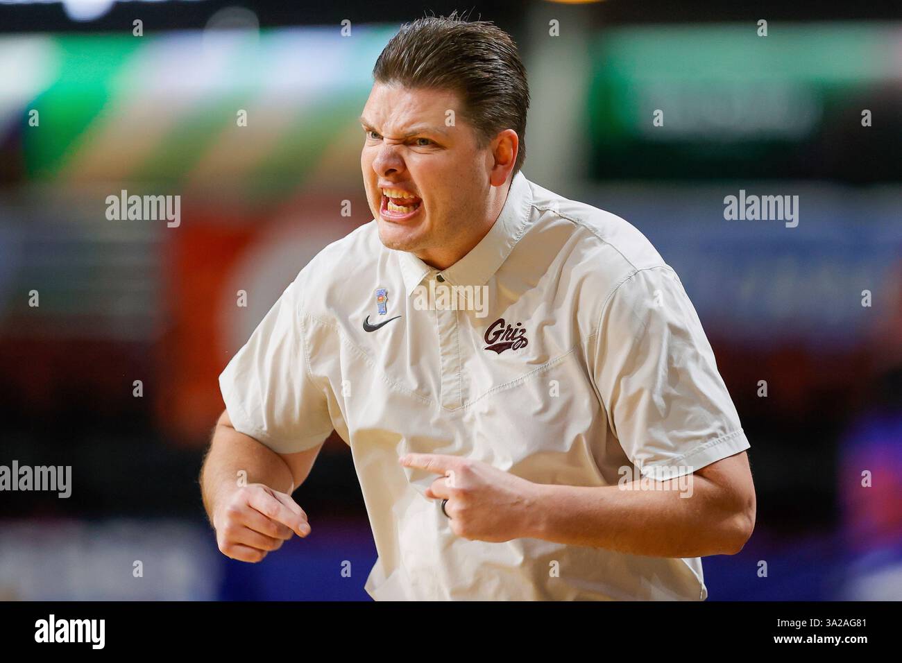 Montana head coach Nate Harris celebrates after Montana hit 3-point ...