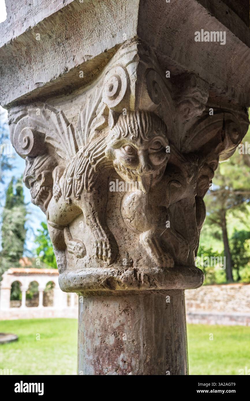 Codalet, France, Aug 22 2022, Romanesque capital from the 12th century ...