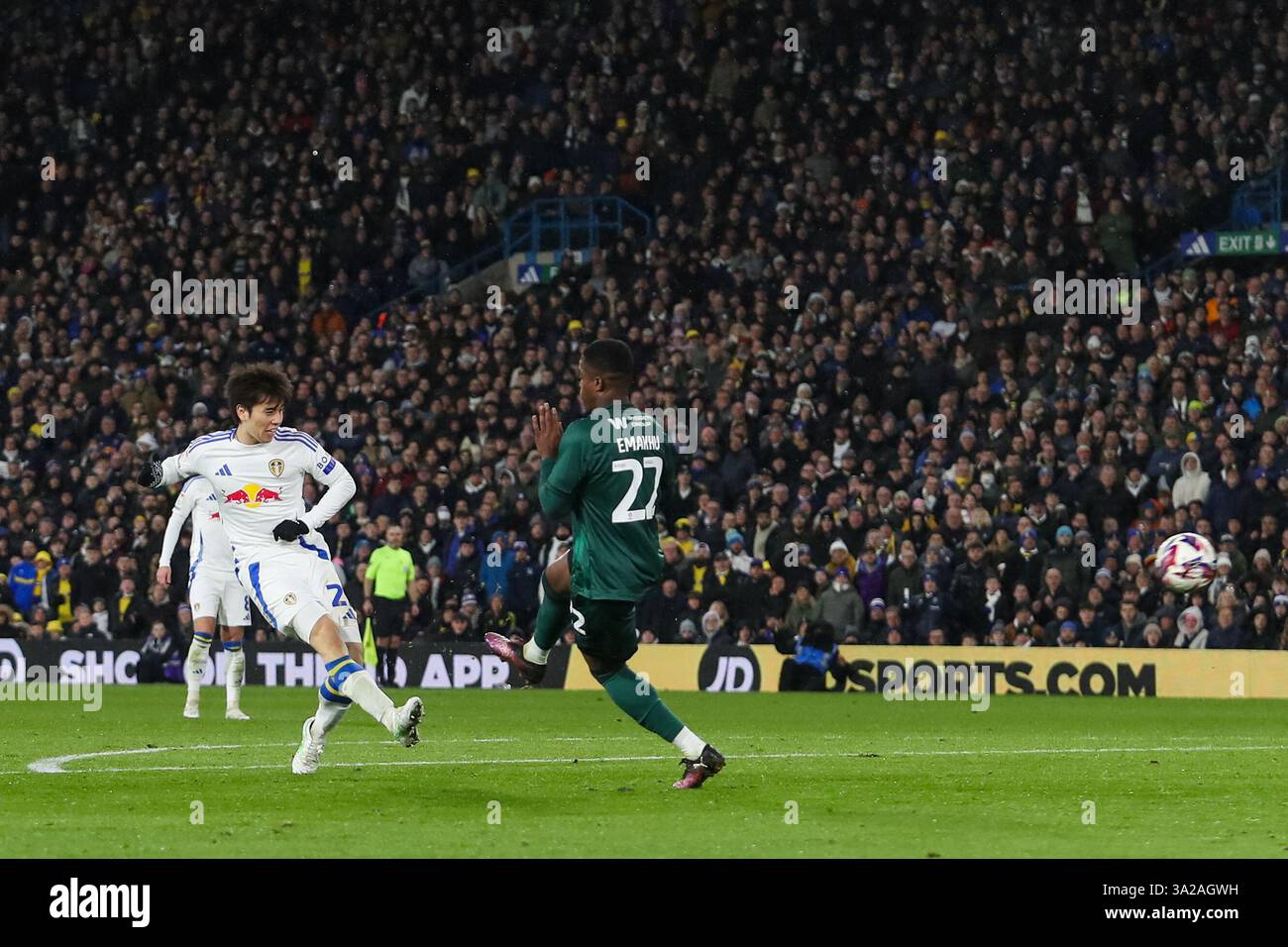 Leeds, UK. 12th Mar, 2025. Ao Tanaka of Leeds United scores a GOAL 2-0 ...