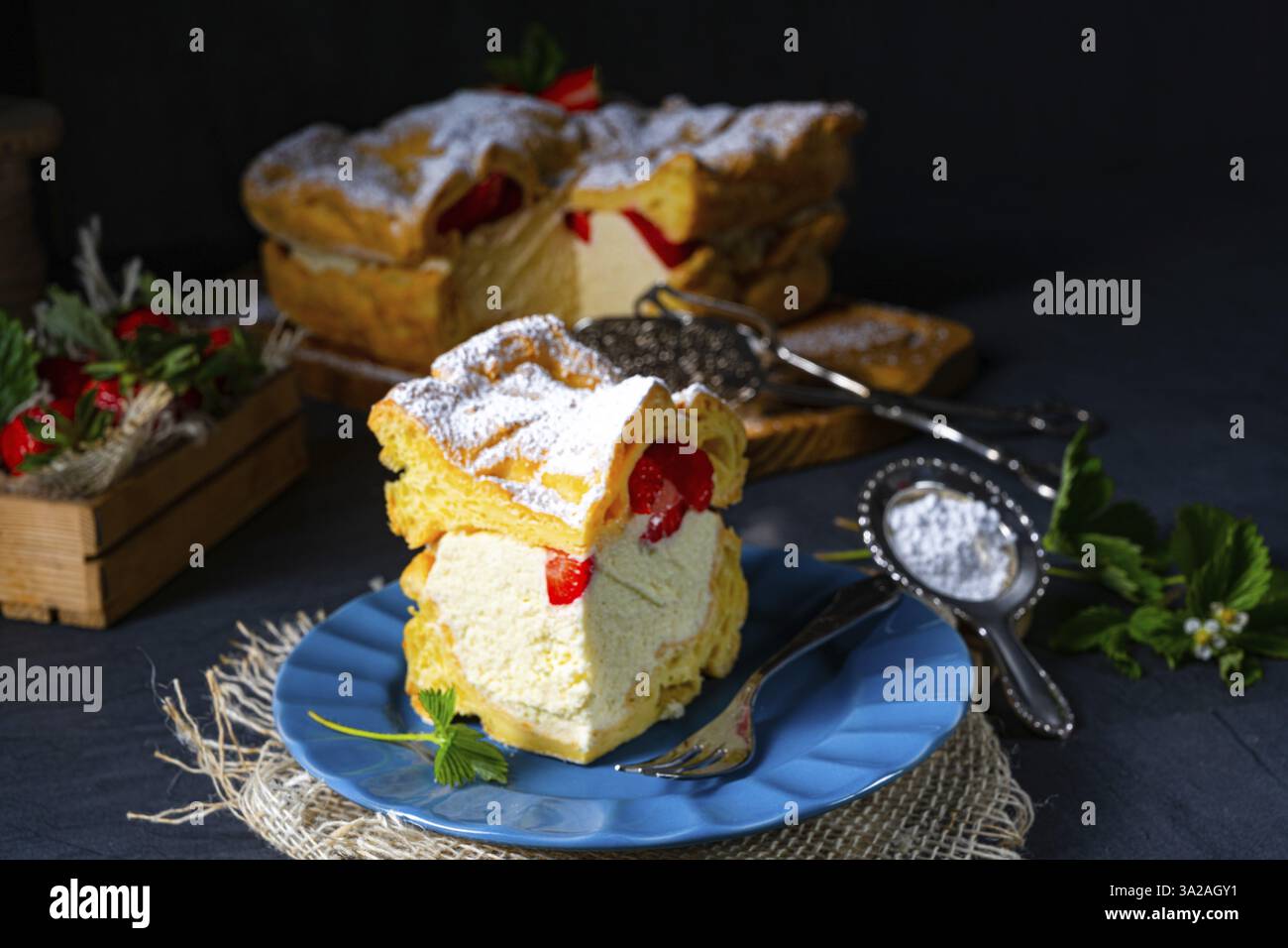 Karpatka with strawberry, traditional Polish cream cake Stock Photo - Alamy
