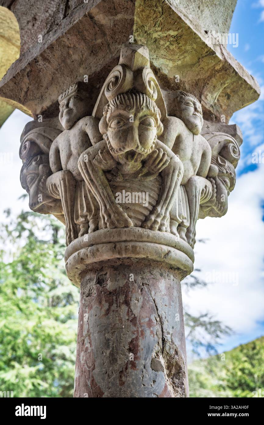 Codalet, France, Aug 22 2022, Romanesque capital from the 12th century ...