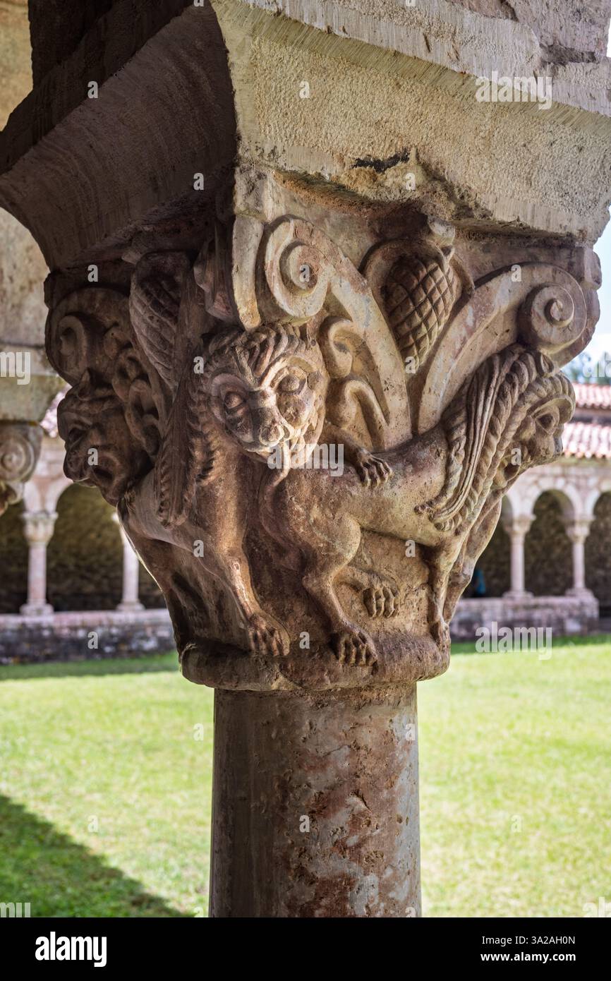 Codalet, France, Aug 22 2022, Romanesque capital from the 12th century ...
