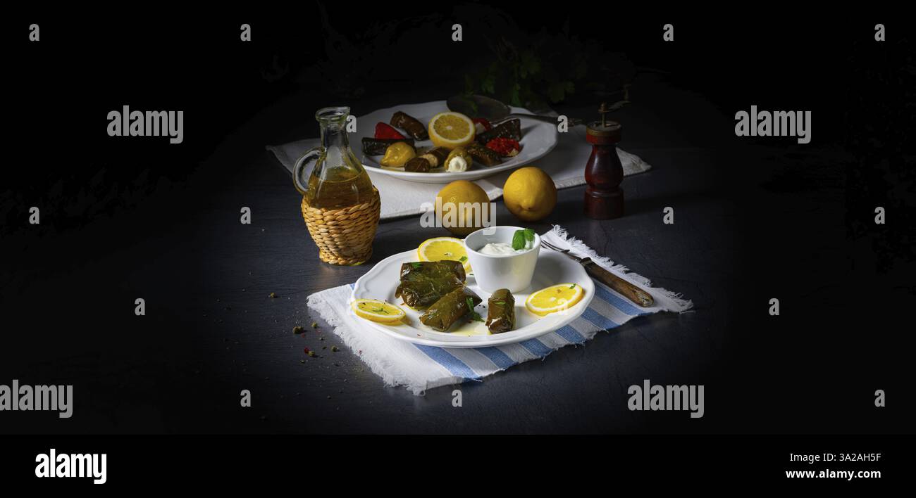 Dolmades stuffed grape leaves the Greek way Stock Photo - Alamy