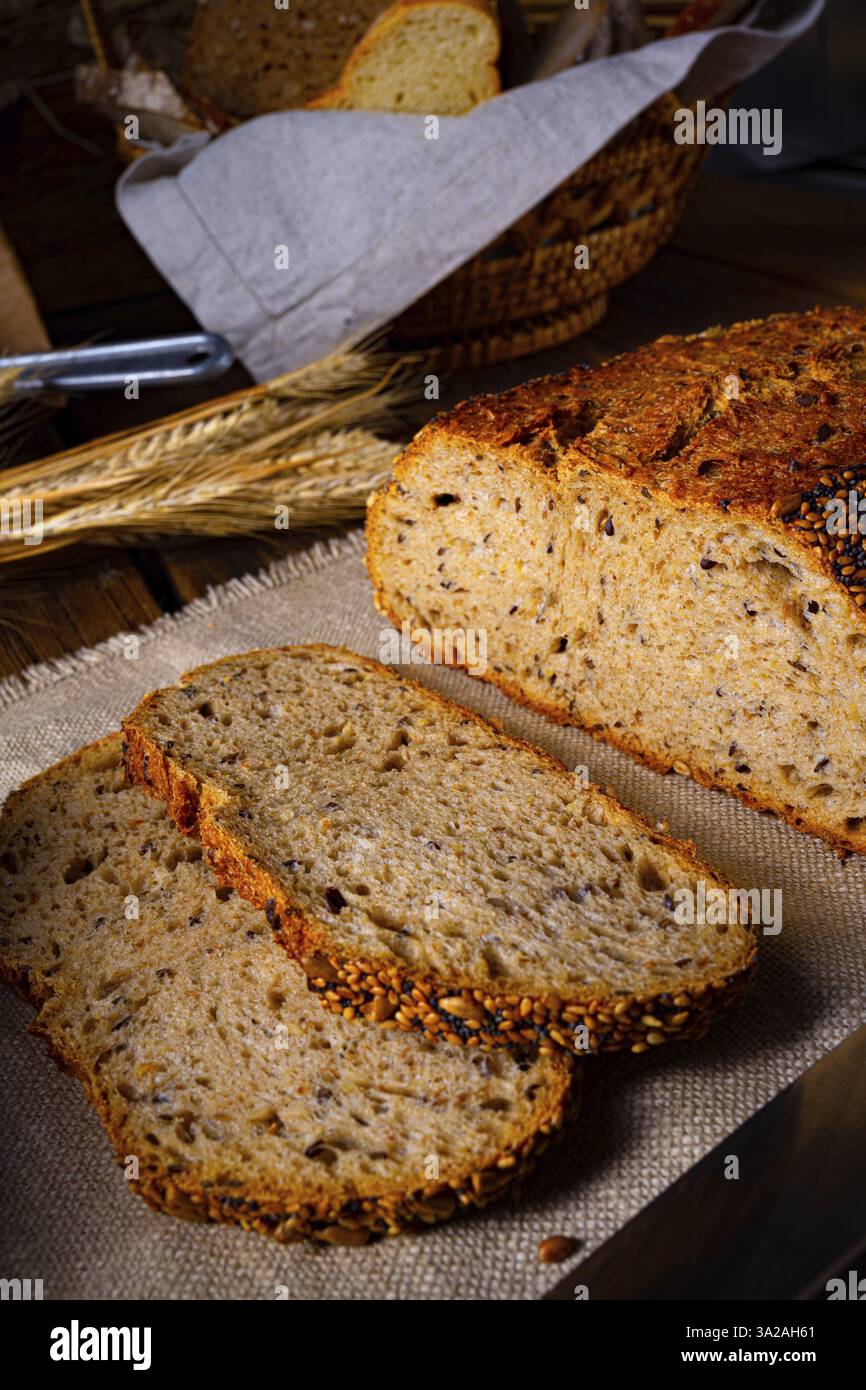 Linseed bread with a poppy seed and sesame mixture Stock Photo - Alamy