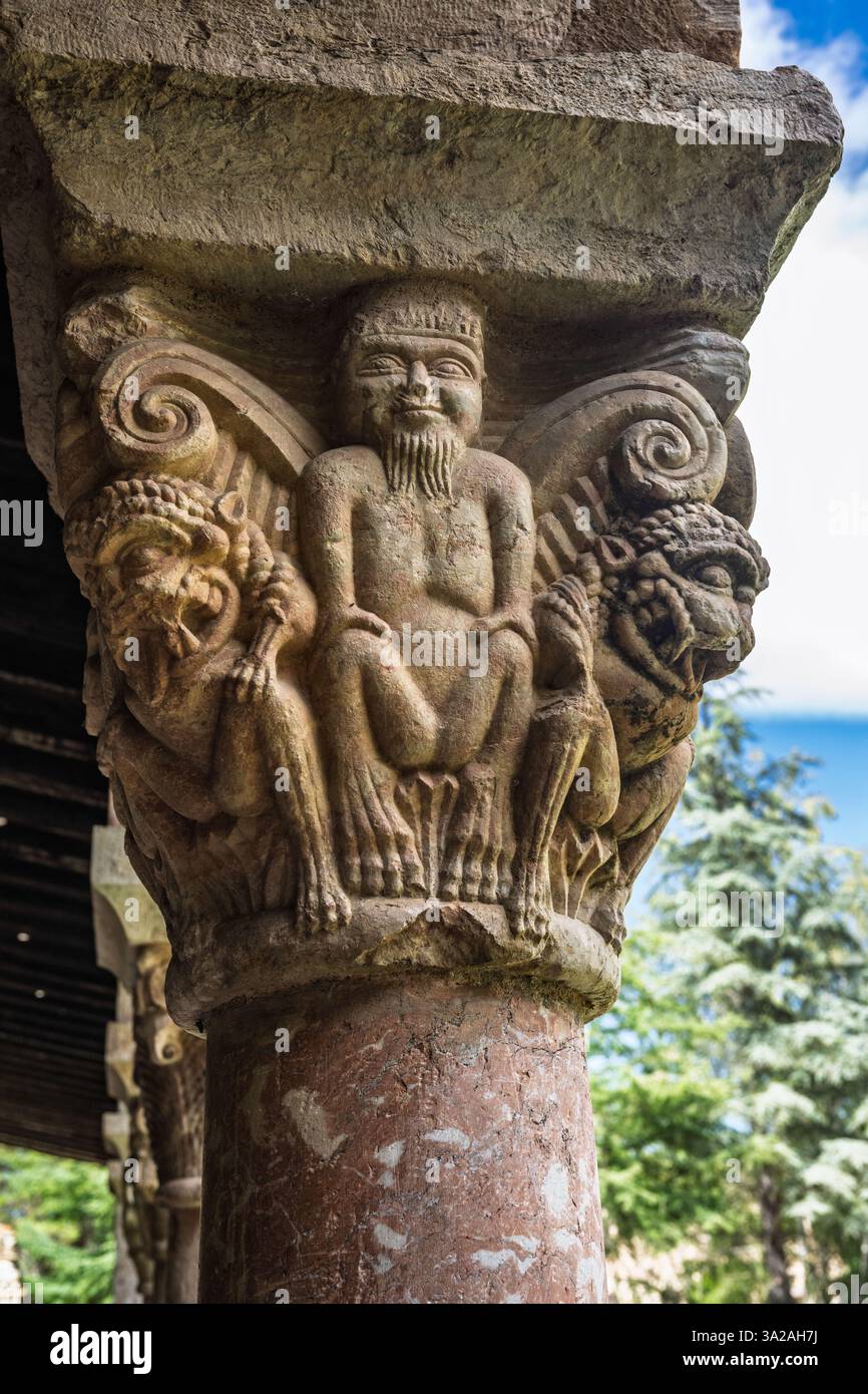 Codalet, France, Aug 22 2022, Romanesque capital from the 12th century ...