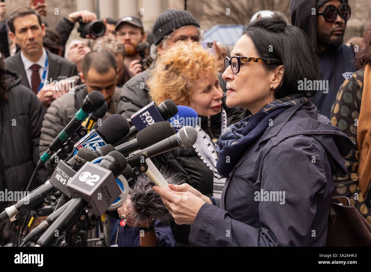 Professor at Barnard College Nadia Abu El-Haj speaks to press after ...
