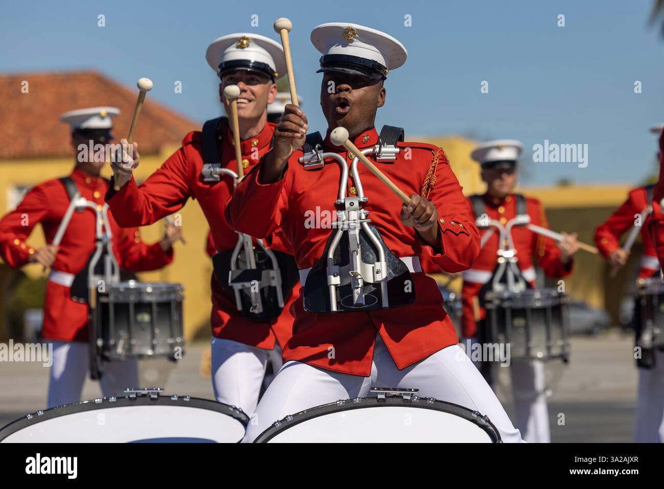 March 8, 2025 - San Diego, California, USA - U.S. Marine Corps Lance Cpl. Cassius Johnson, bass ...