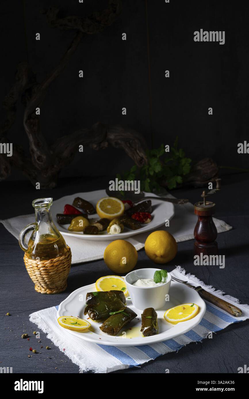 Dolmades stuffed grape leaves the Greek way Stock Photo - Alamy