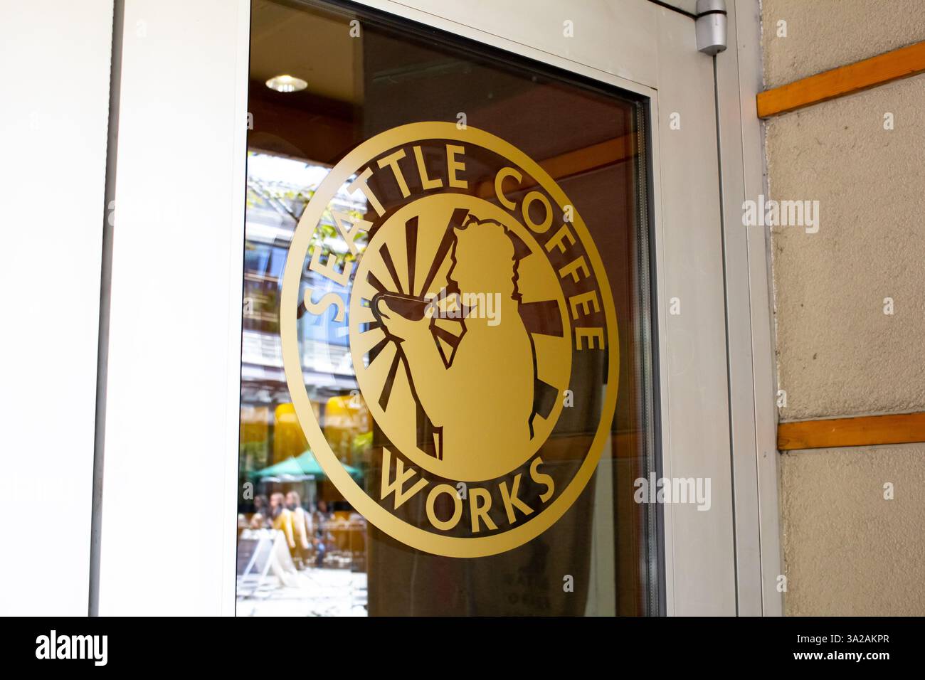 Seattle, Washington, United States - 04-29-2019: A view of a door sign ...