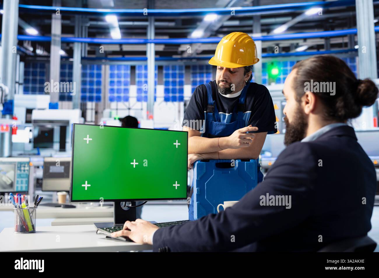 Photovoltaics factory engineering team using green screen PC to improve ...