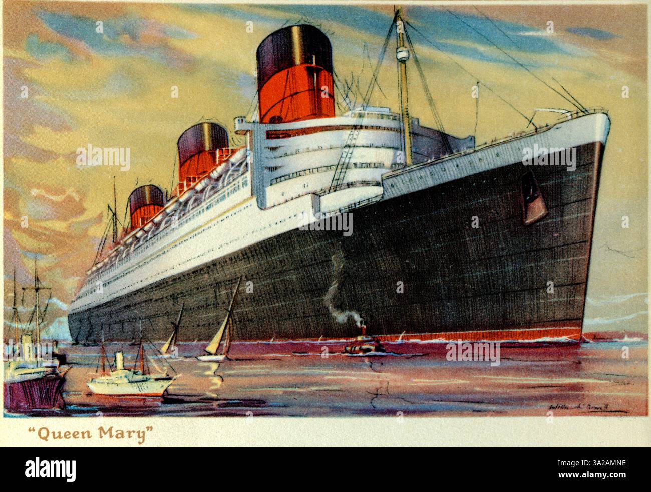 Menu cover for passengers on the British steamship HMS Queen Mary Stock ...