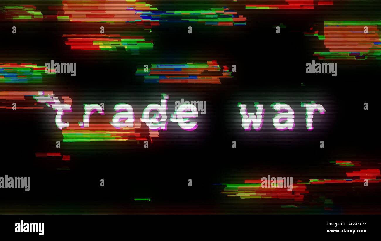 Trade war tariffs and protectionism text typing on display screen ...