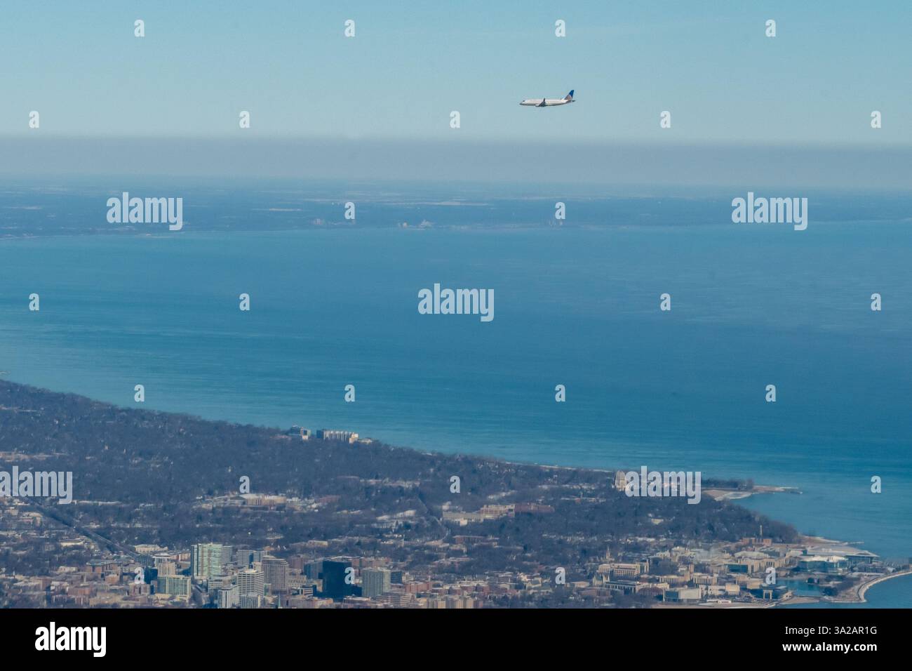 Chicago, Illinois, USA - February 21, 2025 - An aerial photo of a ...