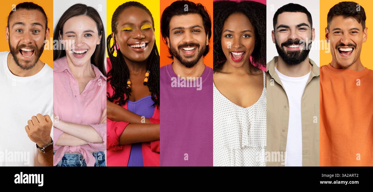 Diverse group of cheerful people enjoying a fun lifestyle collage ...